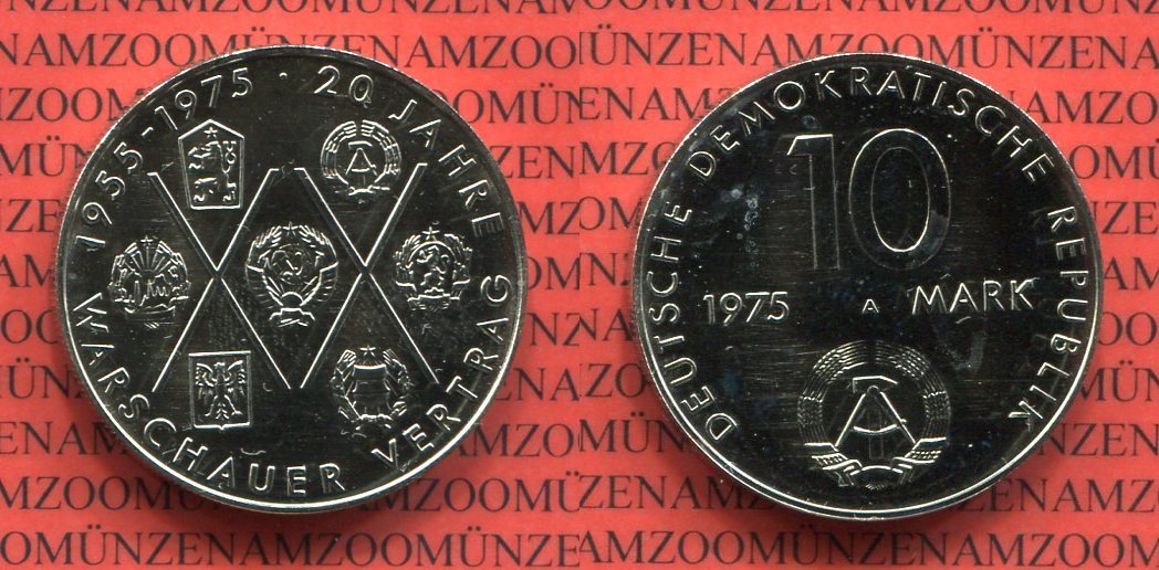 DDR DDR 10 Mark Münze Cu/Ni 1975 20 Jahre Warschauer Vertrag BU | MA-Shops
