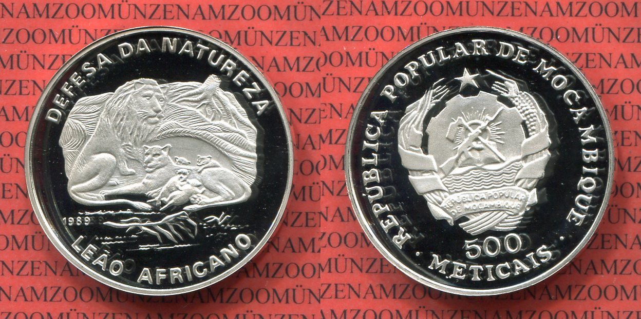 Mosambik, Mozambique, Mocambique 500 Metical Silber 1989 Endangered ...