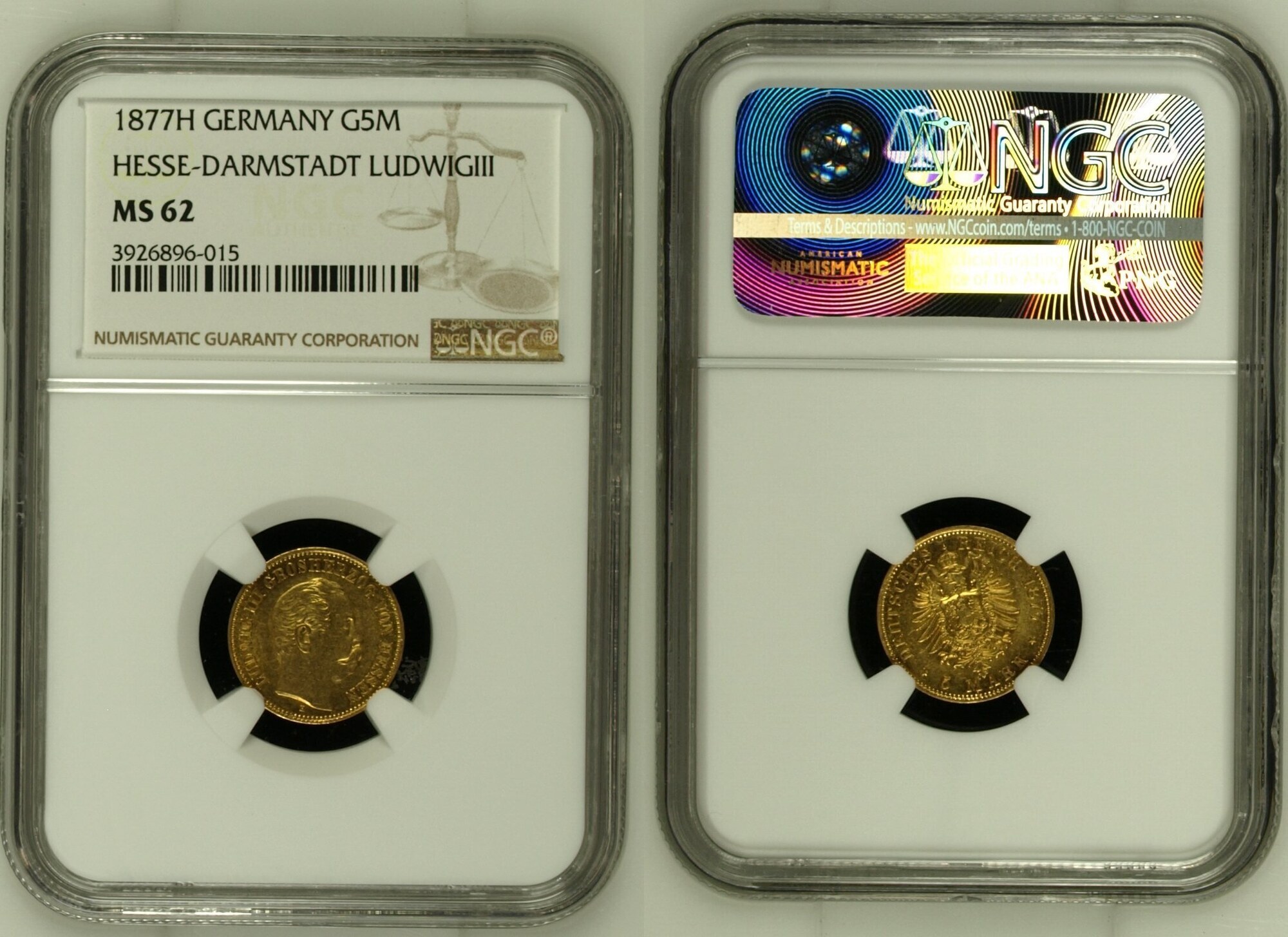 Germany Deutschland Hessen Darmstadt Gold 5 Mark 1877 H Ludwig III. USA ...