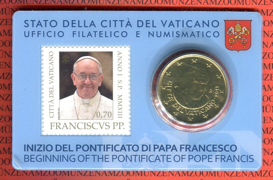 Vatikan 50 Cents Kursmünze 2013 Papst Benedikt XVI unc. coincard | MA-Shops