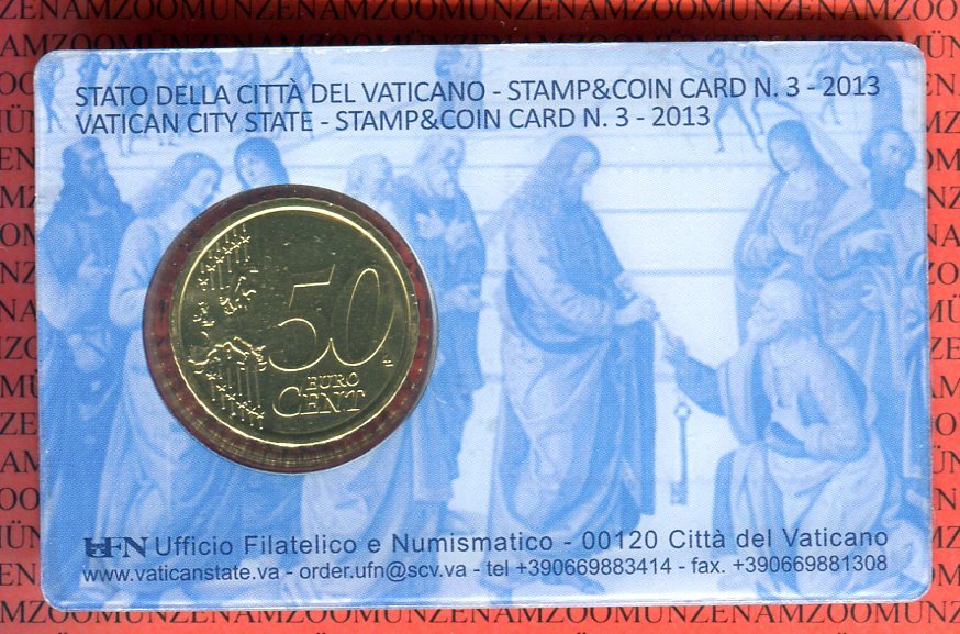 Vatikan 50 Cents Kursmünze 2013 Papst Benedikt XVI unc. coincard | MA-Shops