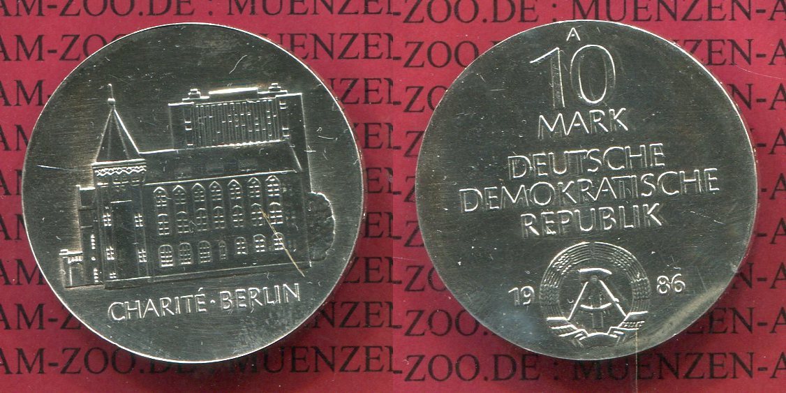 DDR 10 Mark DDR Silber Gedenkmünze 1986 200 Jahre Charité Berlin ...