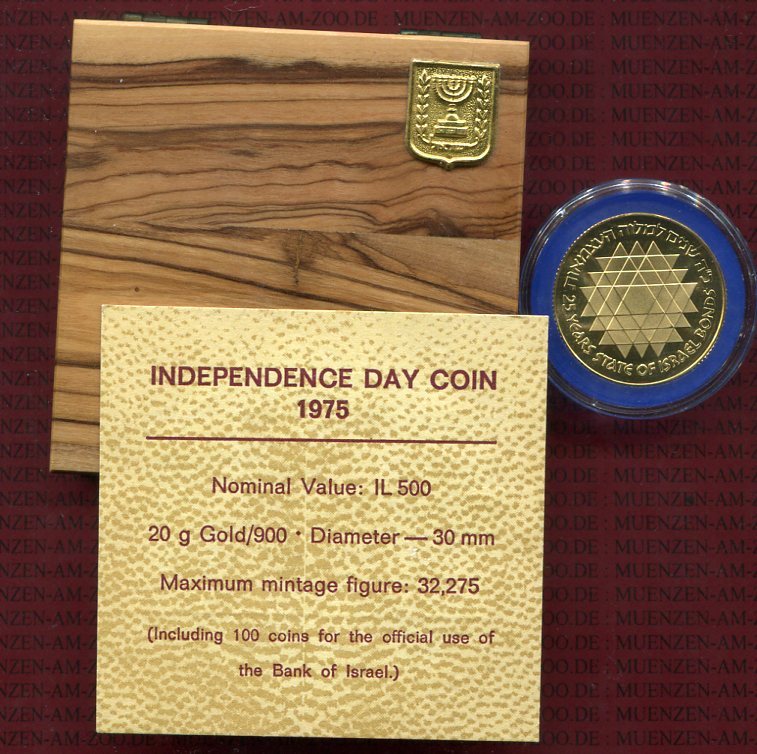 500 Lirot goldcoin Commemorative 1975 25. Jahrestag der Gründung 25 ...