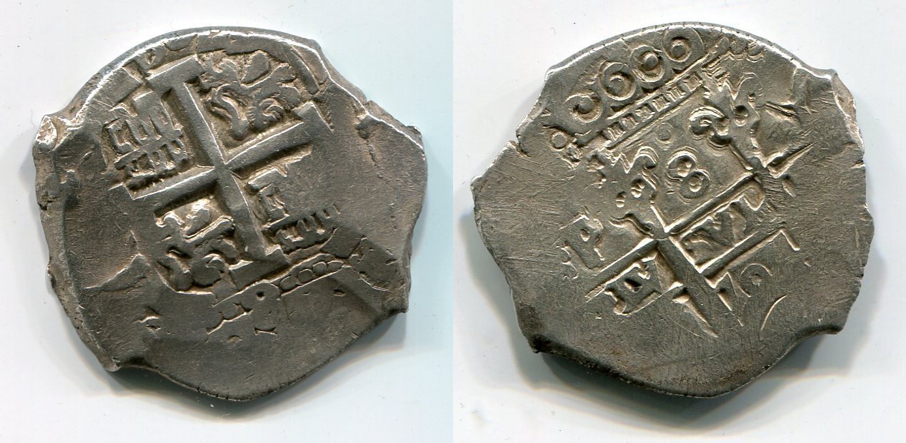 Bolivien Schiffsgeld 8 Reales Silber 170x Cob Coin Potosi Münzmeister Y (Ybarbouro), im Amt von ...