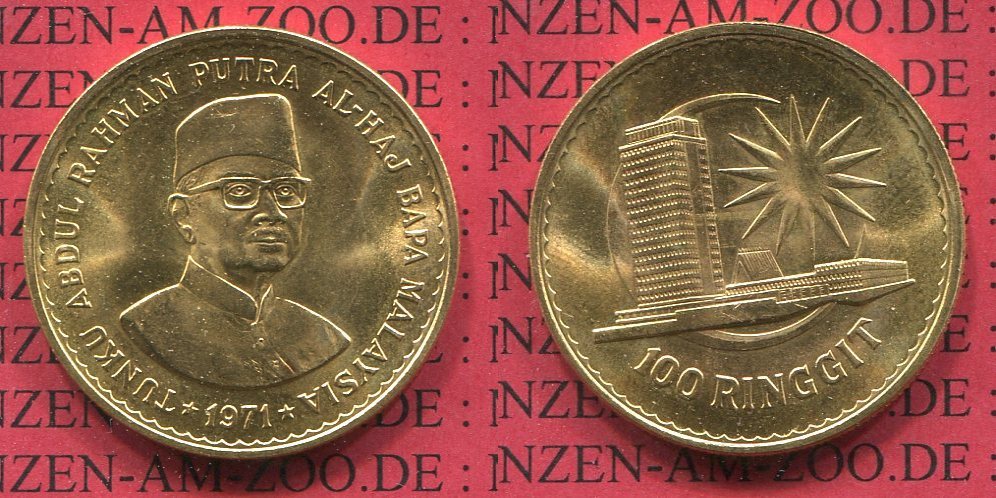 Malaysia 100 Ringgit Goldmünze 1971 Prime Minister Abdul Rahman Putra ...