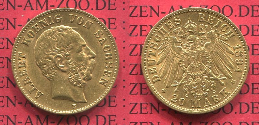 Sachsen, German Empire Kingdom of Saxonia 20 Mark Goldmünze 1894 E ...