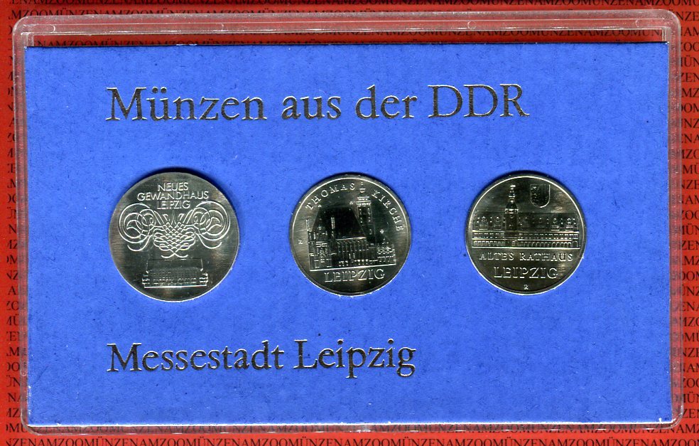 DDR 10 Mark Silber und 2 x 5 Mark Ku/Ni 1982 Messestadt Leipzig Themensatz - Gewandhaus ...