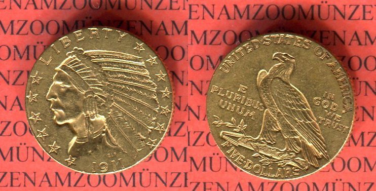 USA 5 Dollar Goldmünze 1911 Indianerkopf Half Eagle Indian Head xf small scratch | MA-Shops