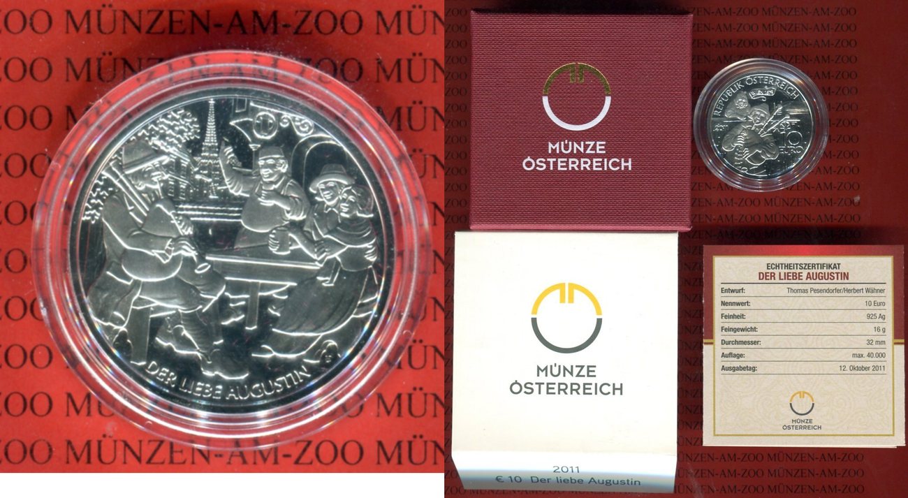 Österreich 10 Euro Silbermünze 2011 Der liebe Augustin; Sagen und ...