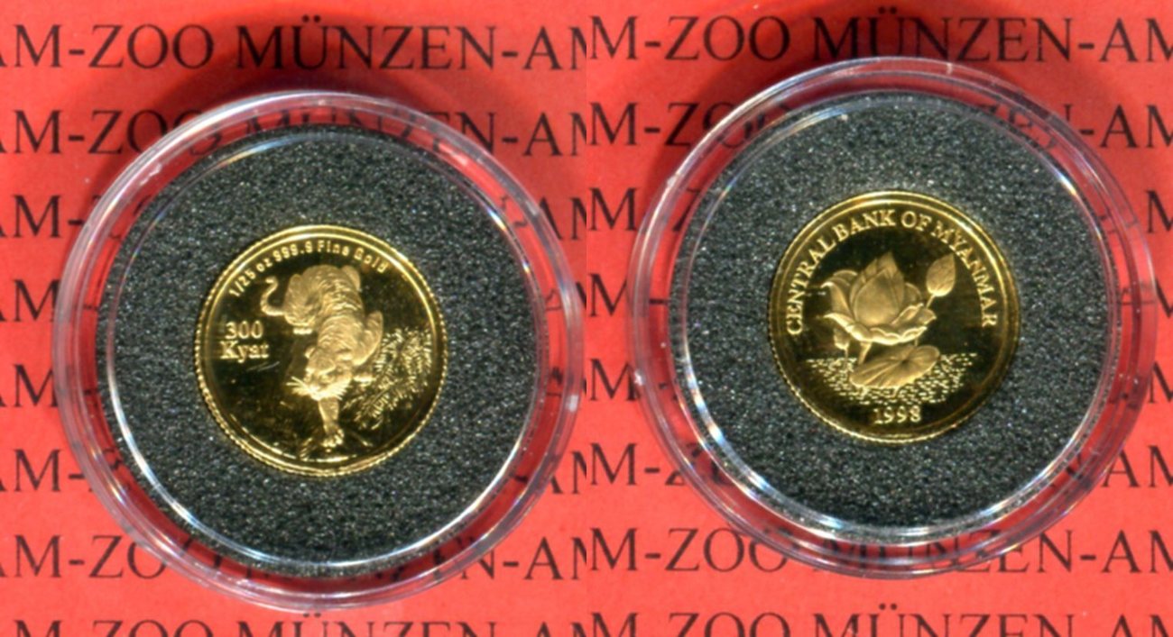 Myanmar 300 Kyat Minigoldmünze 1998 Tiger bu | MA-Shops