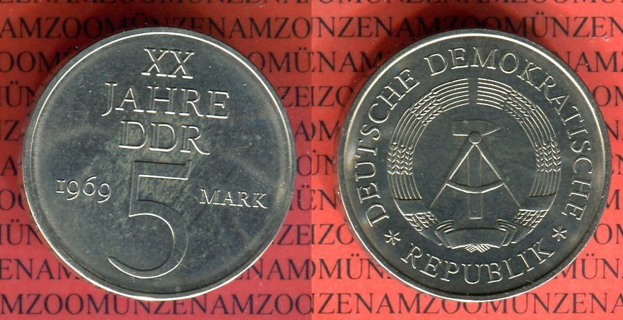 5 Mark Materialprobe 1969 Probe 20 Jahre DDR unc not cleaned | MA-Shops