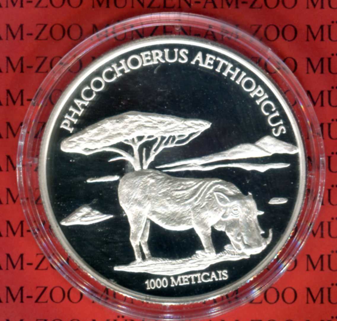 Mosambik 1000 Metical Silbermünze 2004 Gefährdete Tierwelt ...