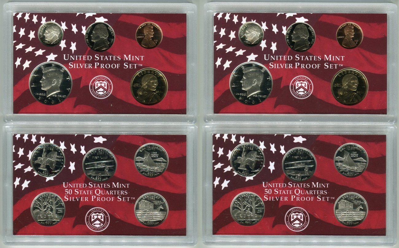 USA 2,91 Dollar (5x0,25 /1/0,5/0,1/0,05/0,01) United States Mint Silver ...