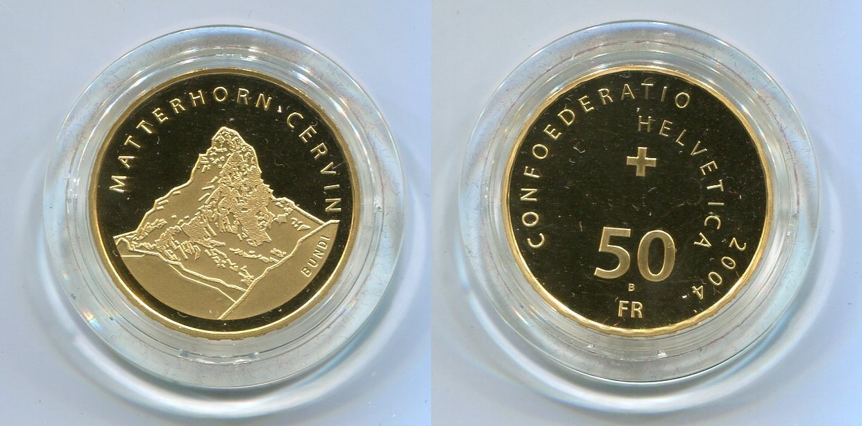 Schweiz 50 Franken 2004 Matterhorn Proof box coa | MA-Shops
