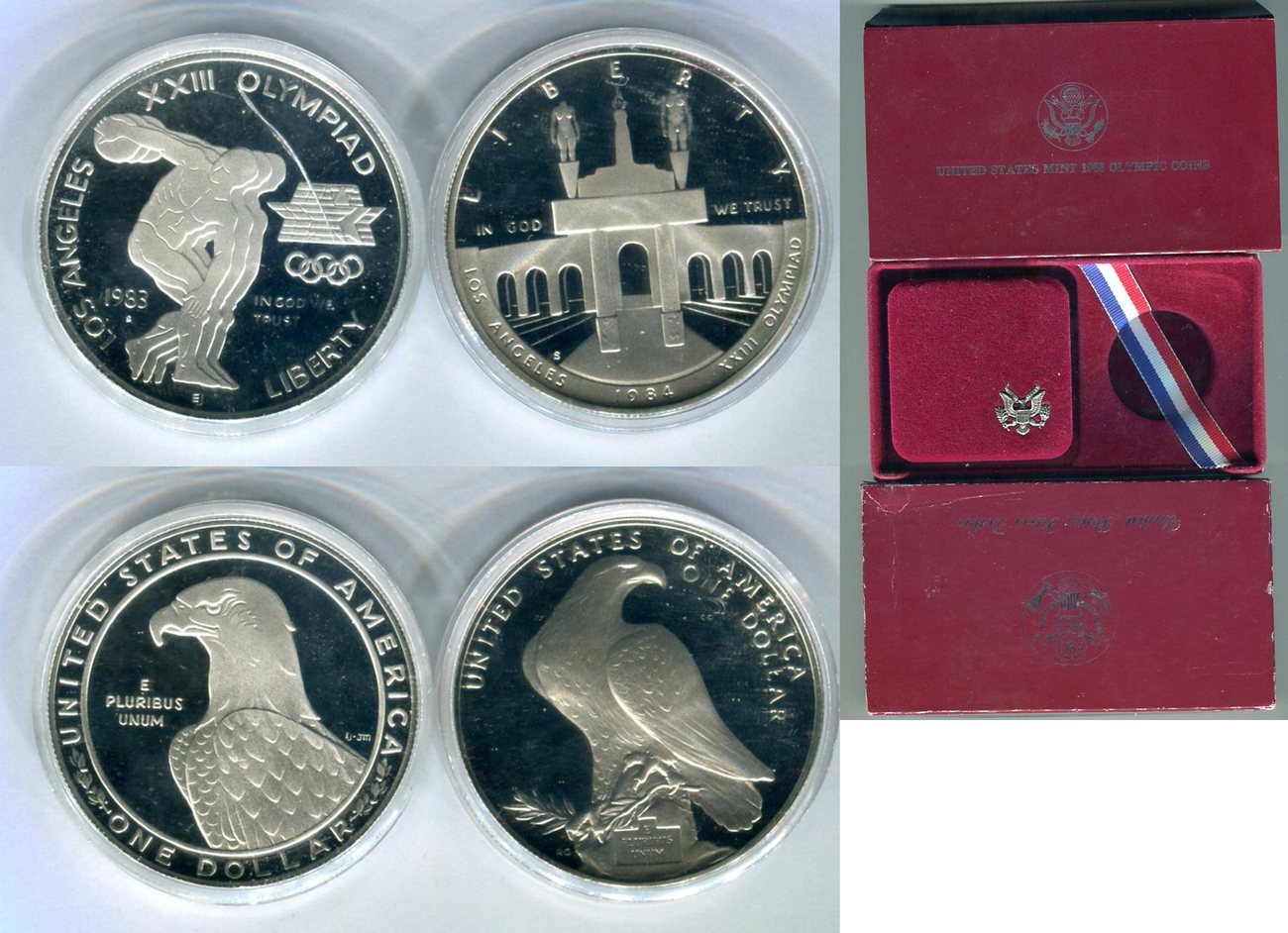 USA 2 Dollar Set (2 x 1 Dollar) 1983/1984 XXII. Olympische Spiele 1988 ...