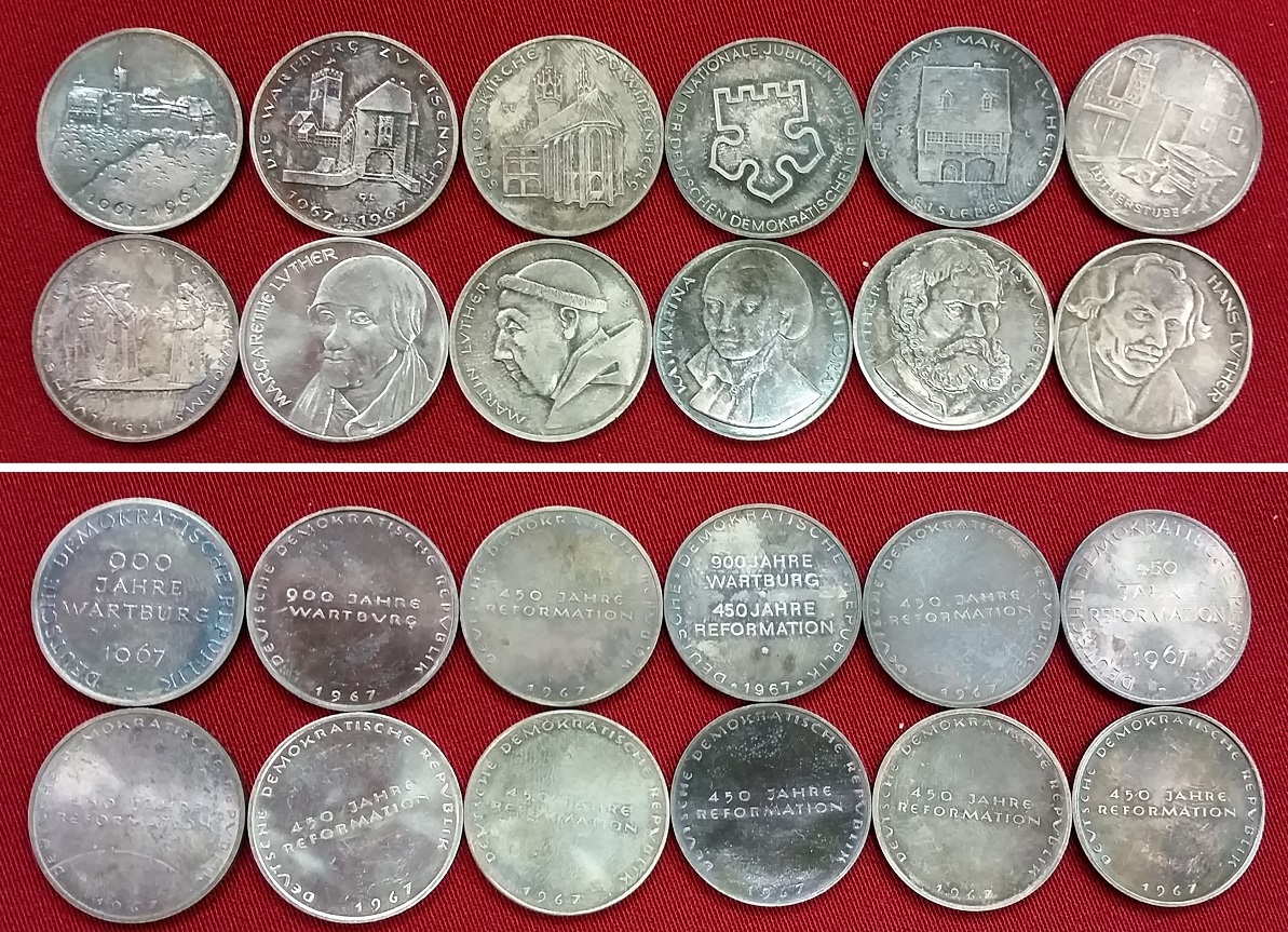 DDR 12 Medaillen 1967 450 Jahre Reformation - Martin Luther au-unc with ...