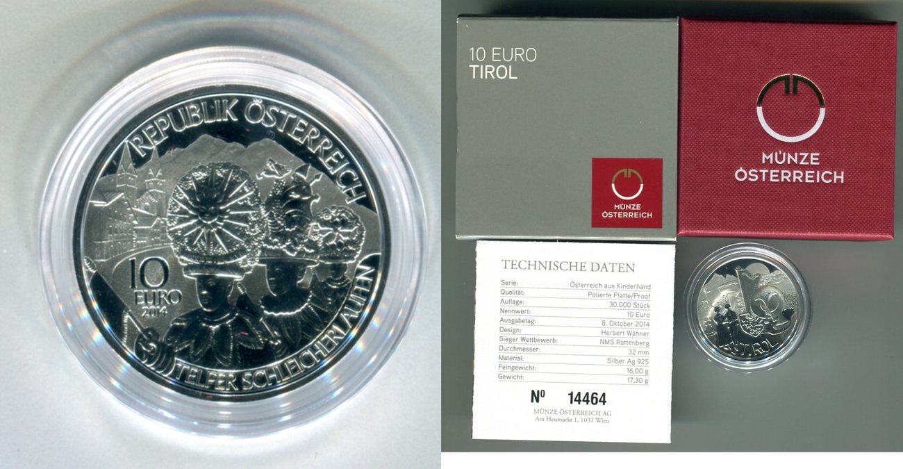 Österreich 10 Euro Silbermünze 2014 Bundesländer-Serie Tirol proof | MA ...