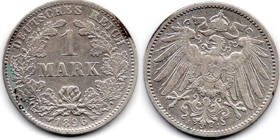 1 Mark Deutsches Reich Großer Adler 1896 J SS | MA-Shops