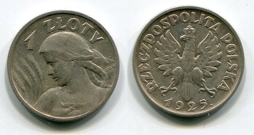 Polen, Poland 1 Zloty Silber 1925. mit Punkt USA au | MA-Shops
