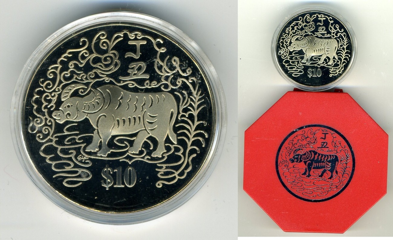 Singapur 10 Dollar 1997 Lunar Ochse, Year of the Ox proof | MA-Shops