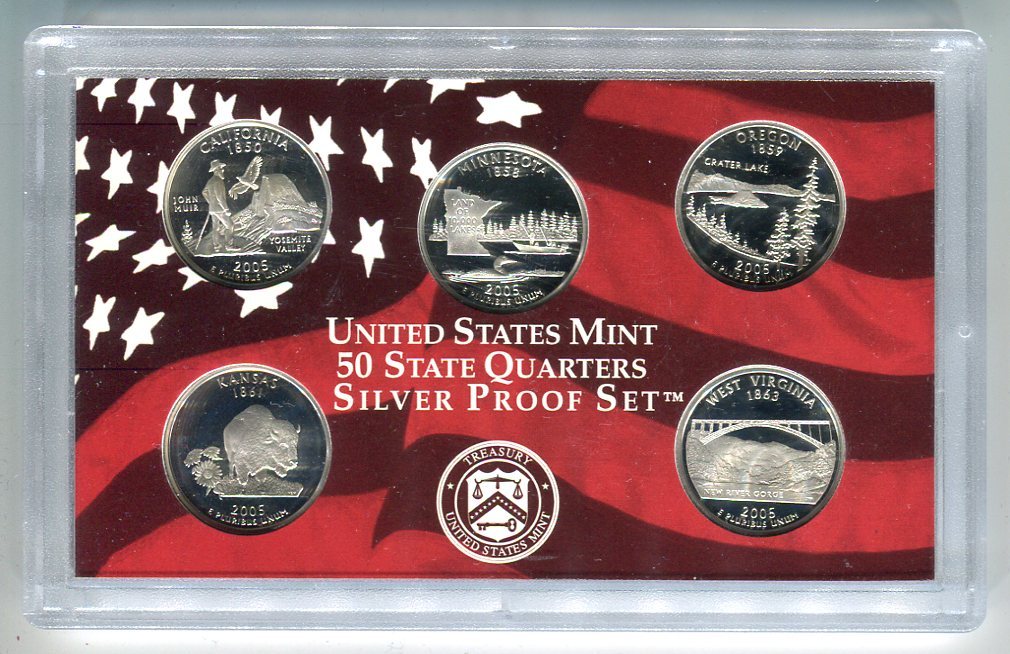 USA 5 Münzen 2005 5 x Quarter Dollar PP - United States Mint 50 State ...