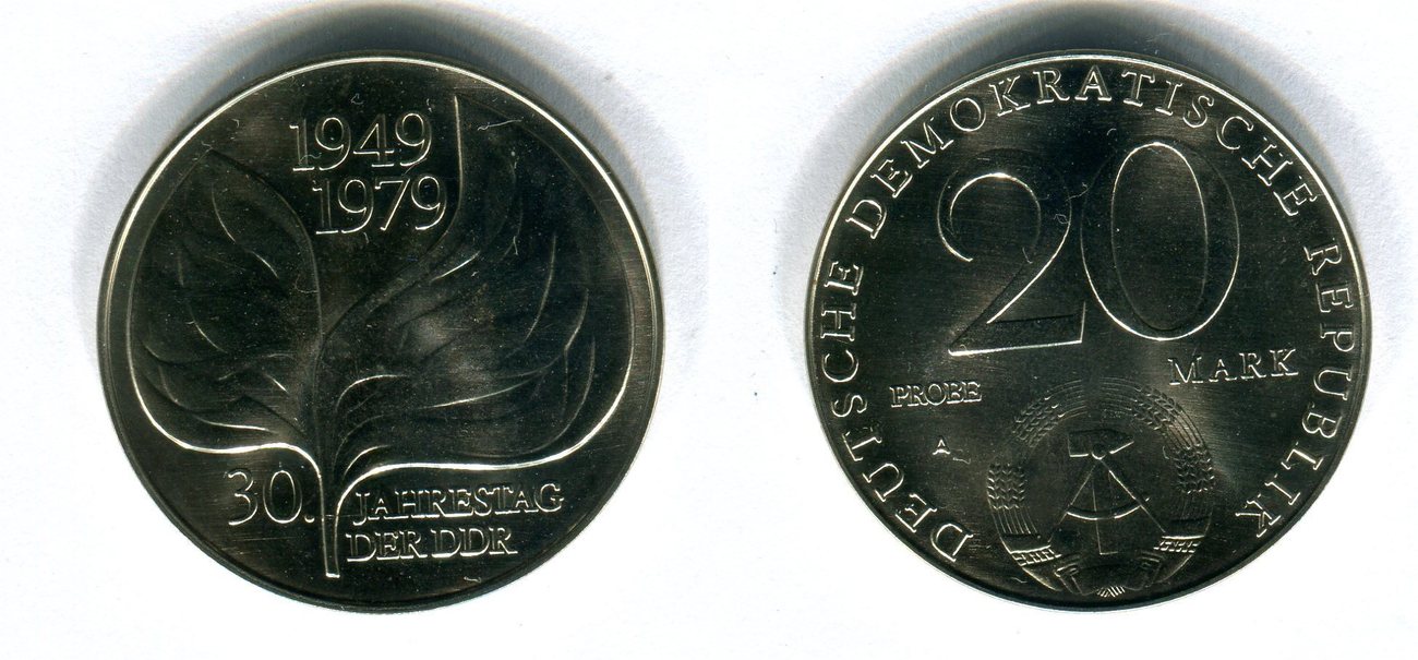20 Mark 1979 30 Jahre DDR, Probe Blattmotiv Blattprobe unc | MA-Shops