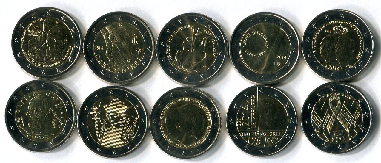 diverse Länder, Lot 20 Euro (10x2) 2014 Lot, diverse Motive Euro lot ...