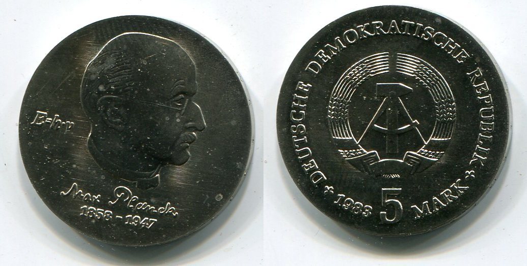 DDR Eastern Germany 5 Mark 1983 Neusilber Max Planck unc. | MA-Shops