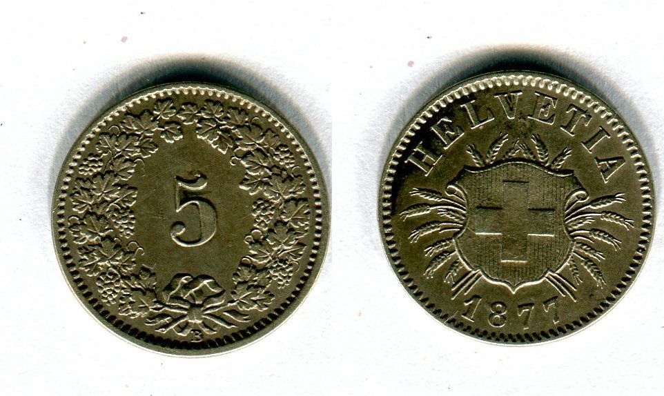 Schweiz 5 Rappen 1877 B Kursmünze vz | MA-Shops