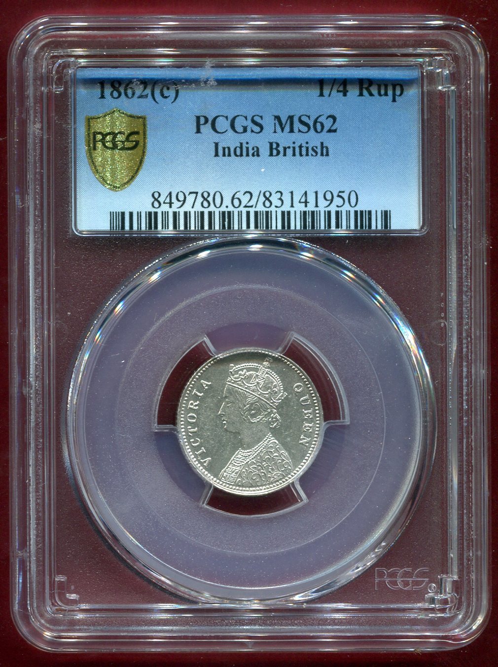 Indien England 1/4 Rupie Rupee 1862 C Victoria NGC MS 62 | MA-Shops