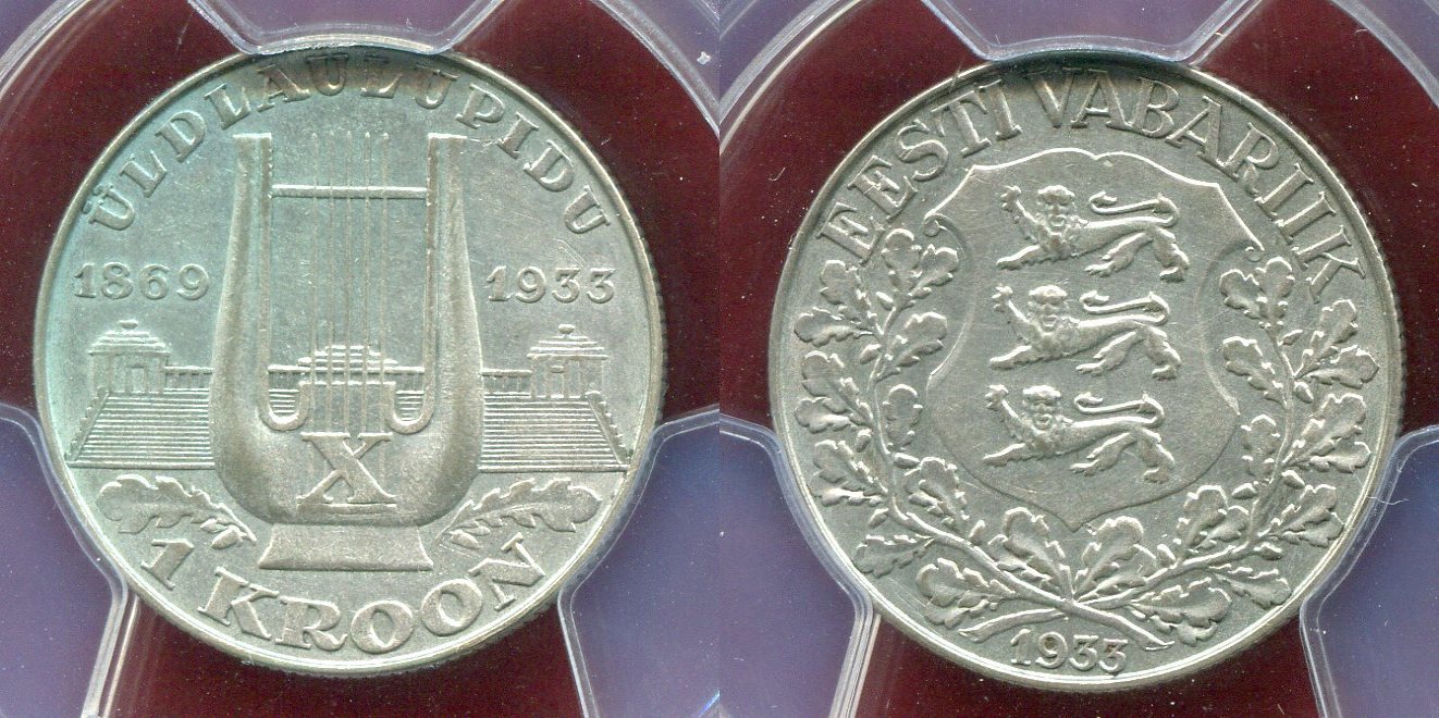 Estland, Estonia 1 Kroon 1933 10. Sängerfestival, 10 th Singing ...