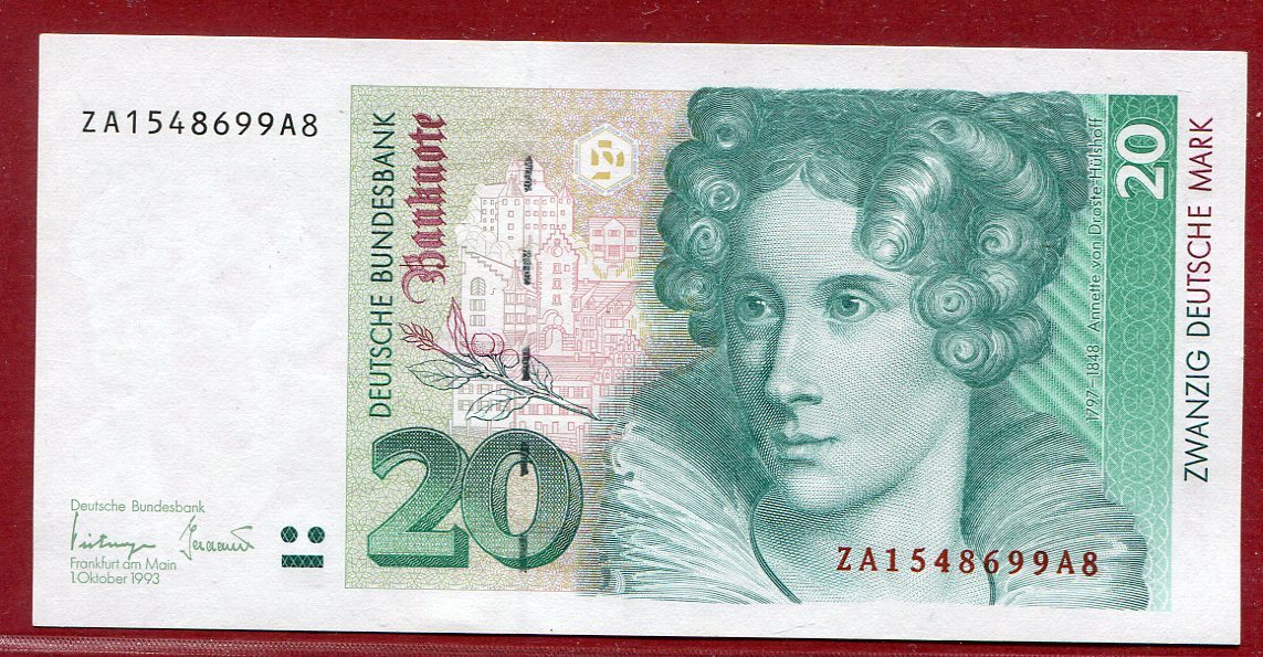 BRD,Deutsche Bundesbank 20 DM Deutsche Mark 1993 Anette von Droste ...