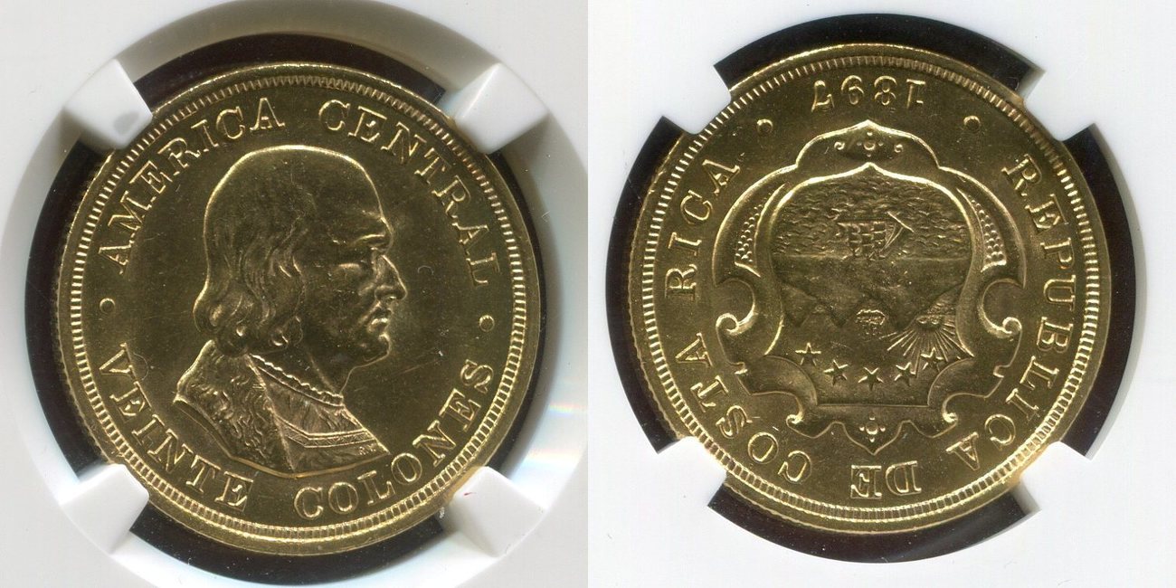 Costa Rica 20 Colones Gold 1897 Kolumbus America Central NGC MS 63 | MA ...