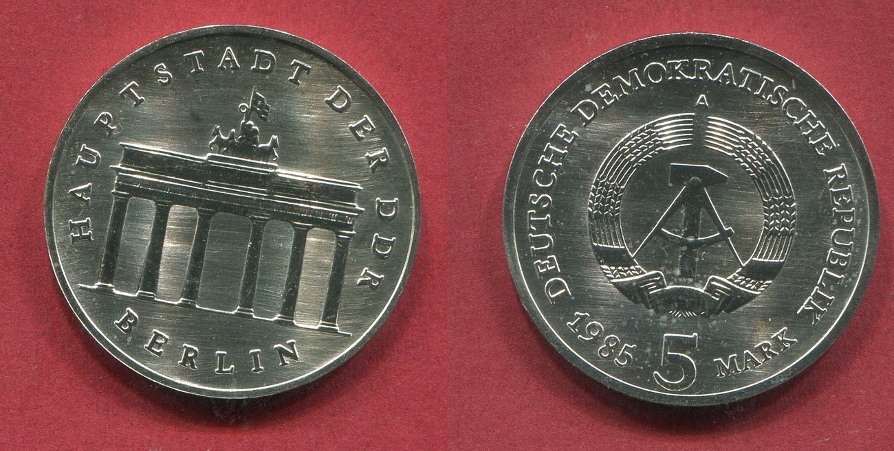 DDR GDR Eastern Germany DDR 5 Mark Cu/Ni 1985 Brandenburger Tor in ...