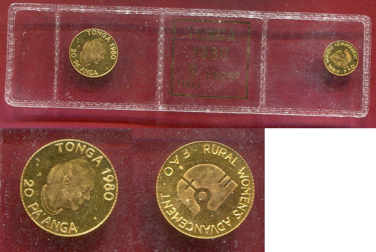 Tonga 10 + 20 Pa´anga Goldmünze 1980 Gold FAO Stempelglanz In der ...