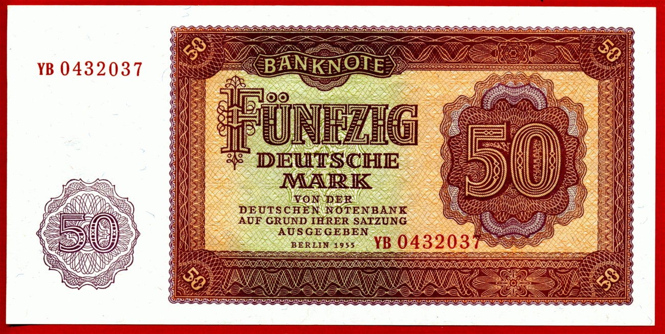 Deutsche Demokratische Republik 50 Mark 1955 Notenbanknote Austauschnote, Serie: YB unc | MA-Shops
