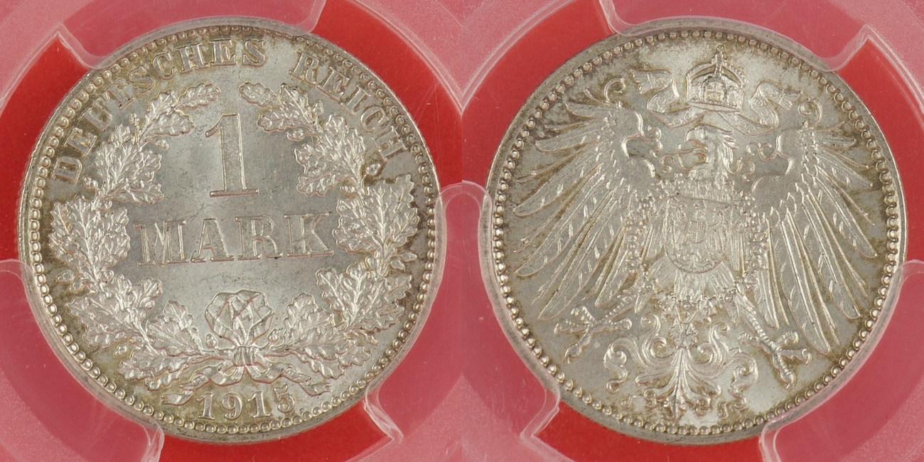 Germany-Empire 1 Mark 1915-J Deutsches Kaiserreich Regular Strike Kursmünze PCGS MS66 | MA-Shops