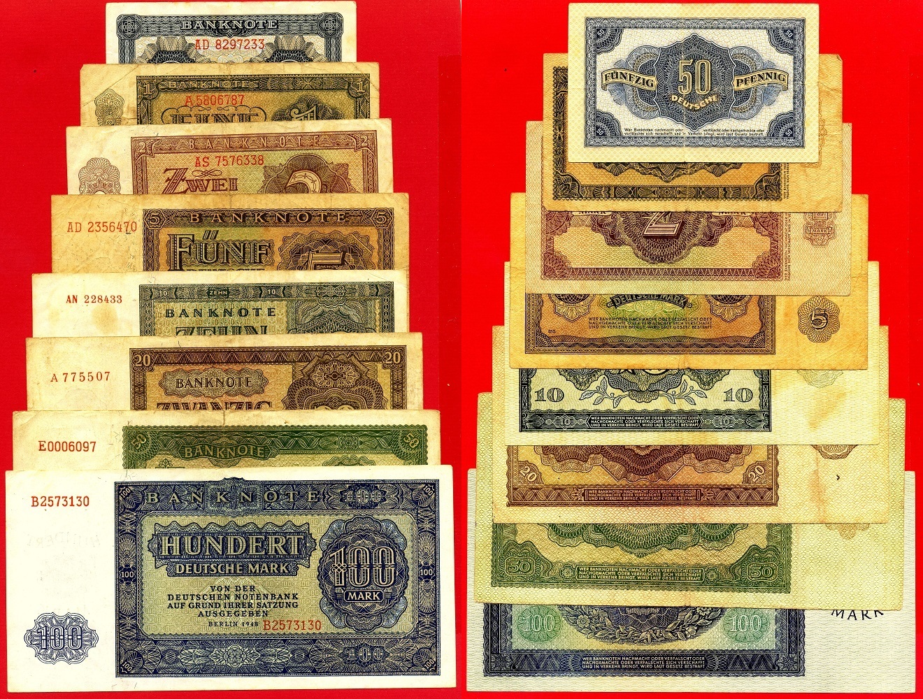 Deutsche Demokratische Republik 188,50 Mark (8 Banknoten) 1948 DDR GDR ...