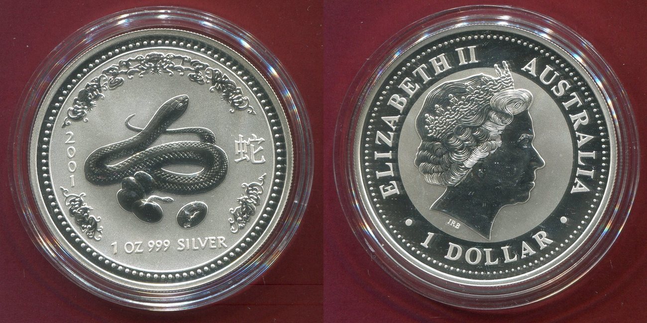 Australien 1 Dollar 2001 Jahr der "Schlange" Lunar I, Snake unc | MA-Shops