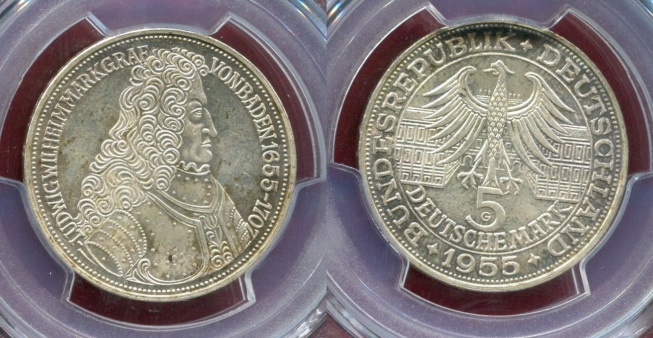 Germany-Federal Rep Bundesrepublik Deutschland 5 DM 1955-G 300 ...