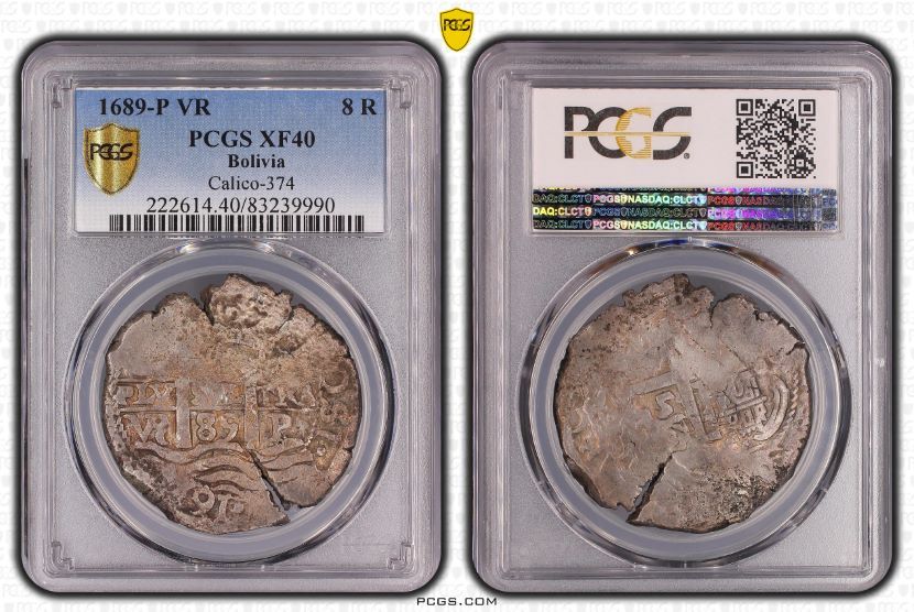 Bolivia Bolivien 8 Reales 1689-P VR Cob Coin Schiffsgeld Top Pop PCGS XF40 | MA-Shops