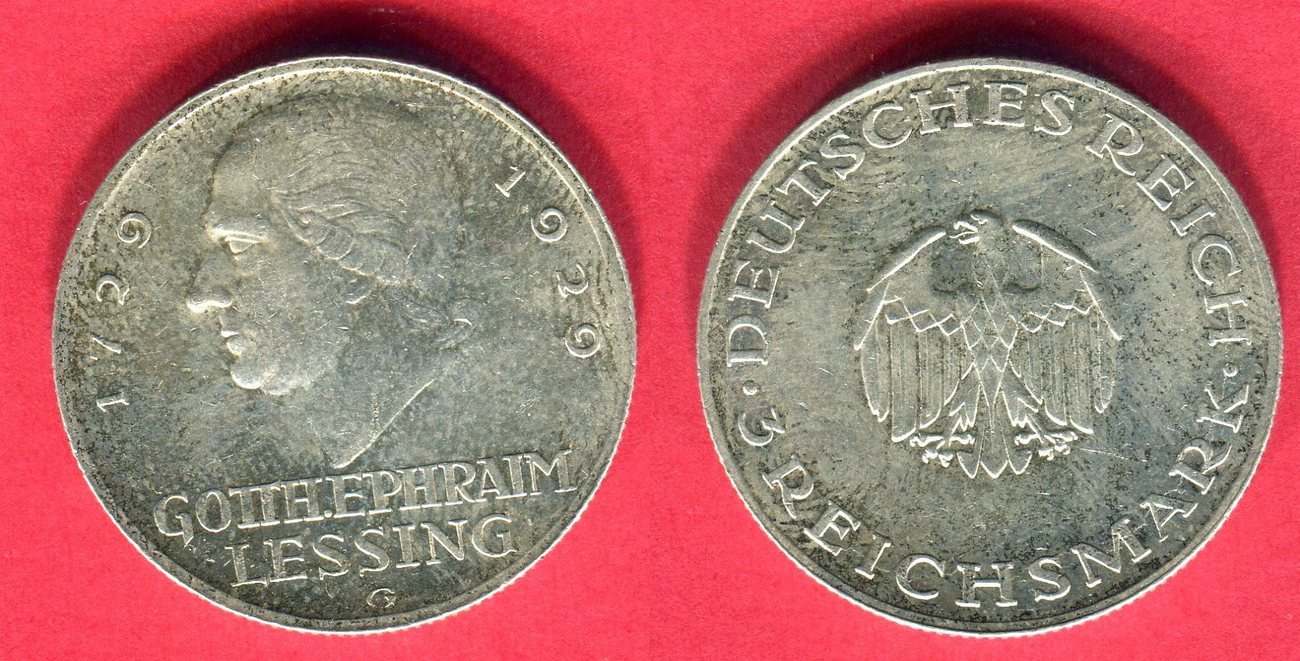Weimarer Republik 3 Reichsmark 1929 200. Geburtstag Gotthold Ephraim ...