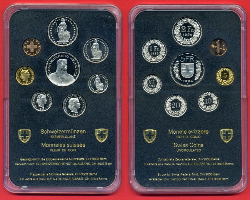 Schweiz 3,86 Franken 1994 1 Rappen bis 5 Franken stgl. OVP | MA-Shops