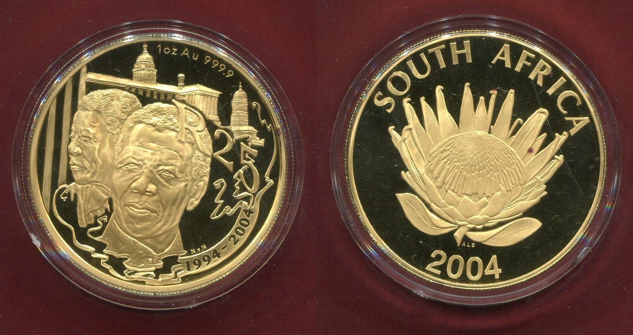 Südafrika / South Afrika 1 Unze Protea Gold 2004 Nelson Mandela 10 ...