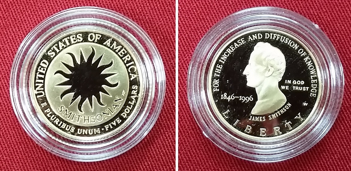 USA 5 Dollar Goldmünze 1996 Smithsonian Institution 150th Anniversary ...