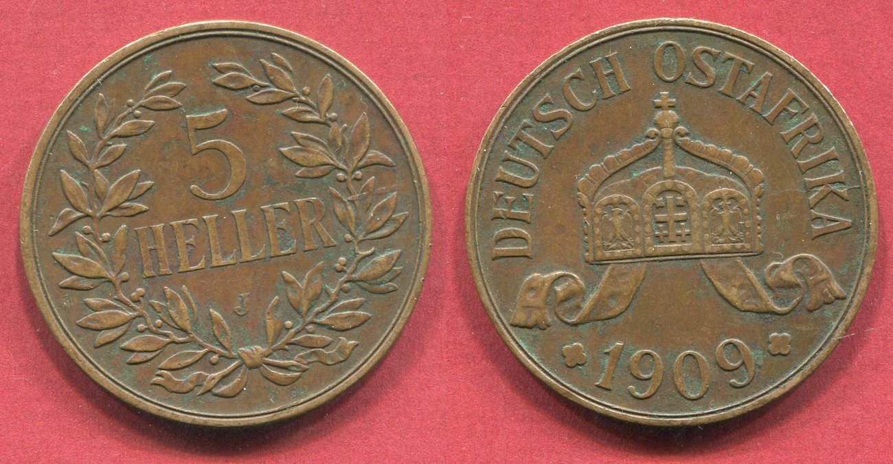 Deutsch Ostafrika German Colonial Money 5 Heller 1909 J Auswärtiges Amt ...
