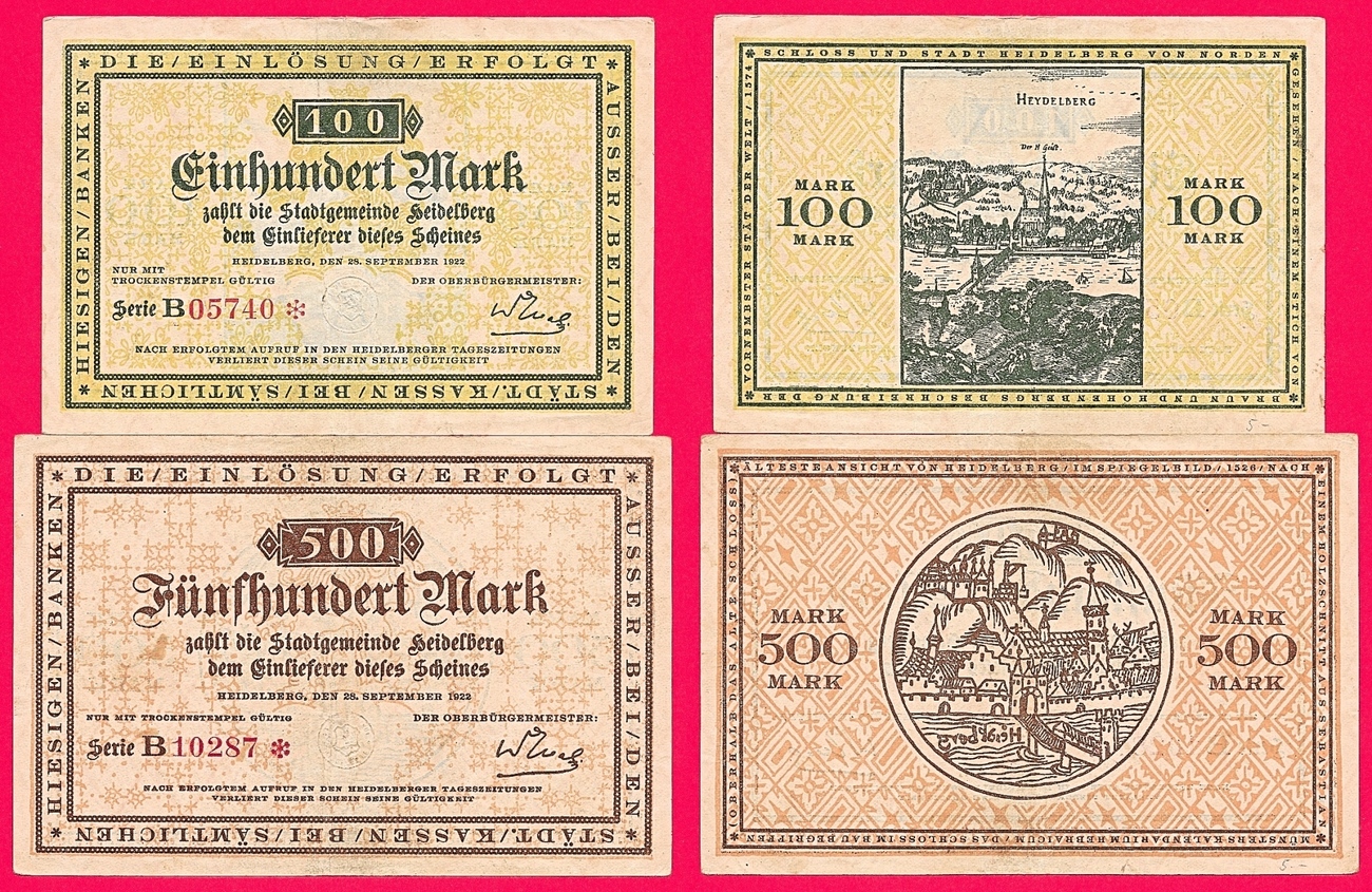 Deutsches Reich 600 Mark 1922 Zwei Laenderbanknoten a 100 und 500 Mark ...