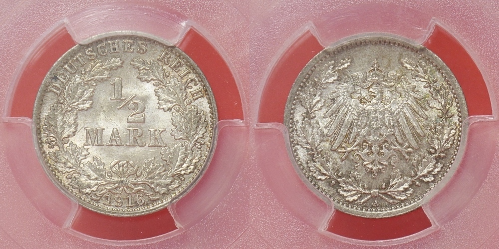 Germany-Empire 1/2 Mk 1916-A Deutsches Kaiserreich Kursmünze PCGS MS65 ...