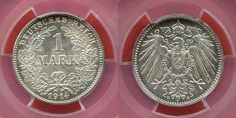 Germany-Empire 1 Mark 1914-G Deutsches Kaiserreich Kursmuenze PCGS MS65 ...