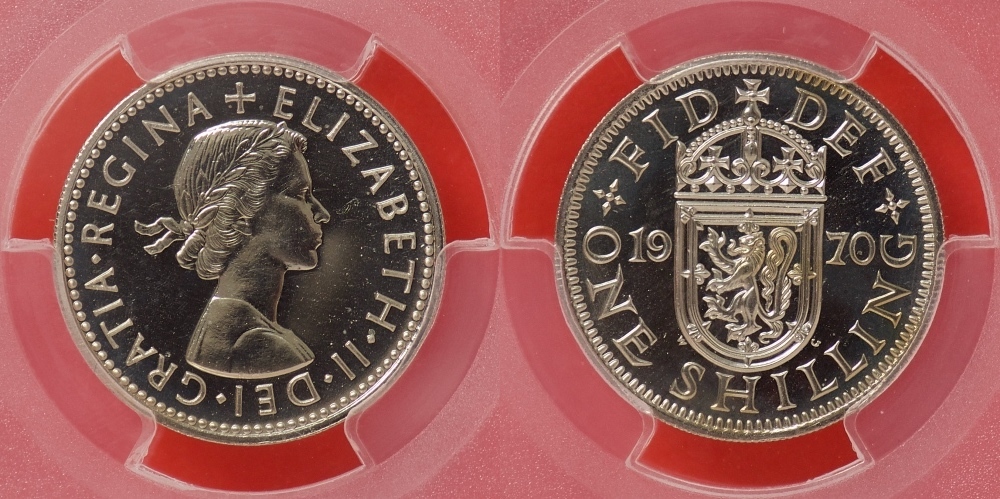 Great Britain 1 Shilling 1970 DEI GRATIA REGINA ELIZABETH II. PCGS PR67 | MA-Shops